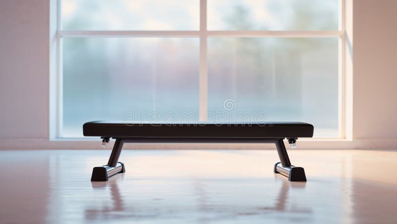 A Black Exercise Bench Sits in Front of a Wall with a Window. Stock ...