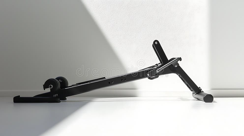 A Black Exercise Machine is Laying on Its Side on a White Floor Stock ...