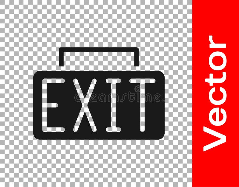 Black Exit Icon Isolated on Transparent Background. Fire Emergency Icon ...