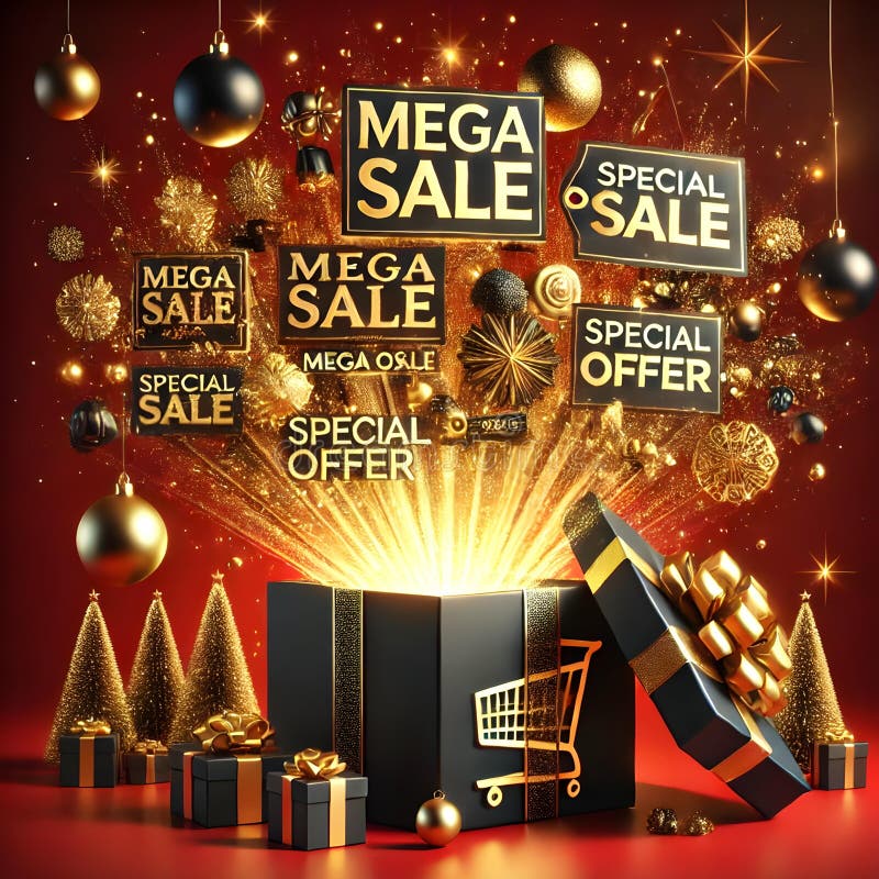 Black Explosion Gift Box with Mega Sale Offer Stock Illustration ...