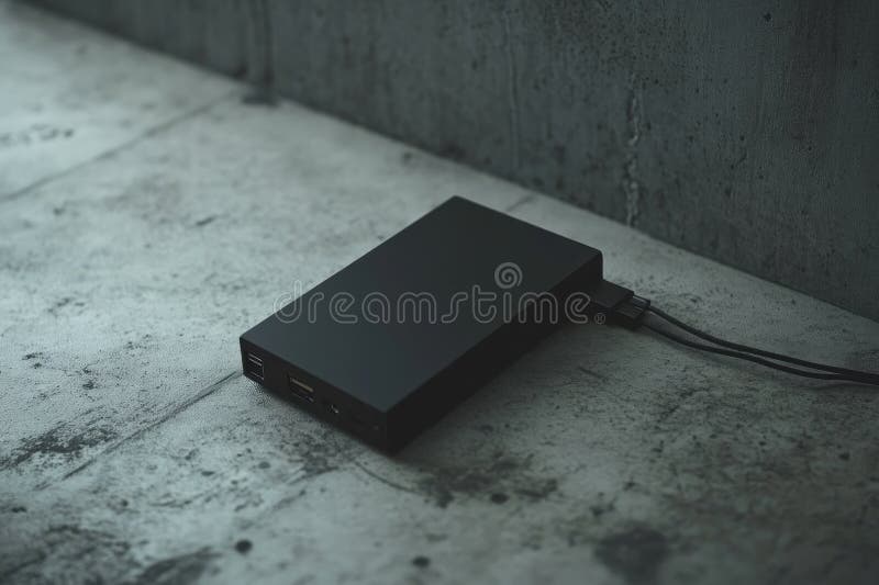 Black External Hard Drive on Concrete Surface Stock Illustration ...