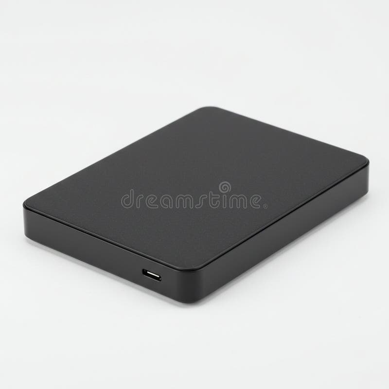 A Black External Hard Drive with a Rectangular Shape and Smooth Matte ...