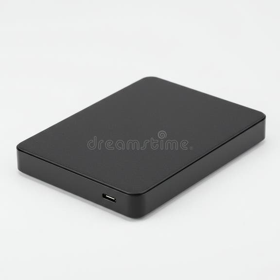A Black External Hard Drive with a Rectangular Shape and Smooth Matte ...