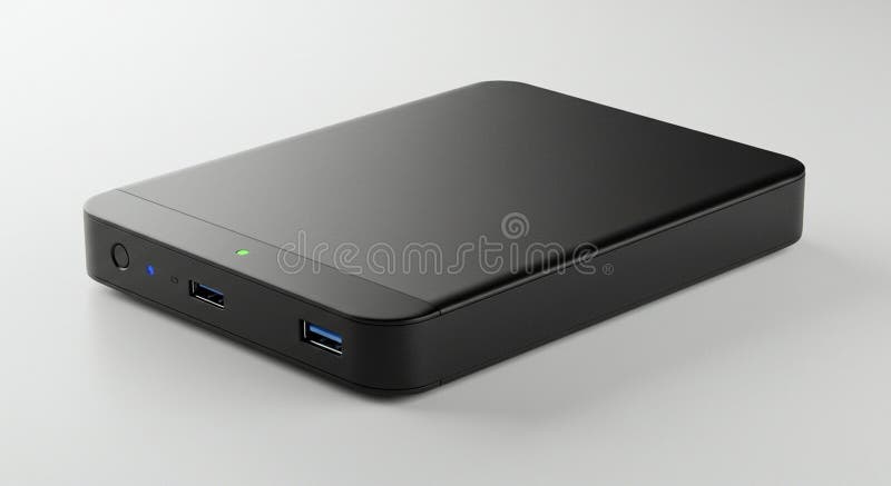 Black External Hard Drive with a Sleek, Rectangular Design. Features ...