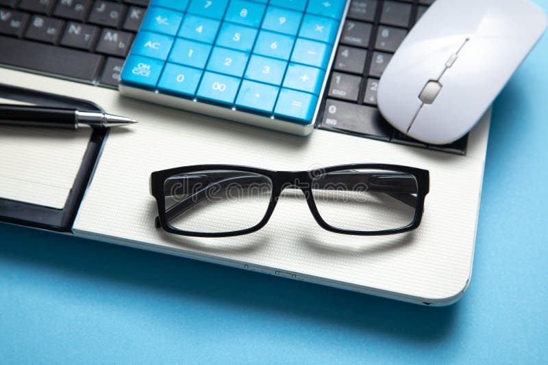 Black Eyeglasses on the Computer Keyboard Stock Photo - Image of black ...