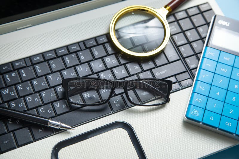 Black Eyeglasses with a Computer Keyboard Stock Photo - Image of black ...