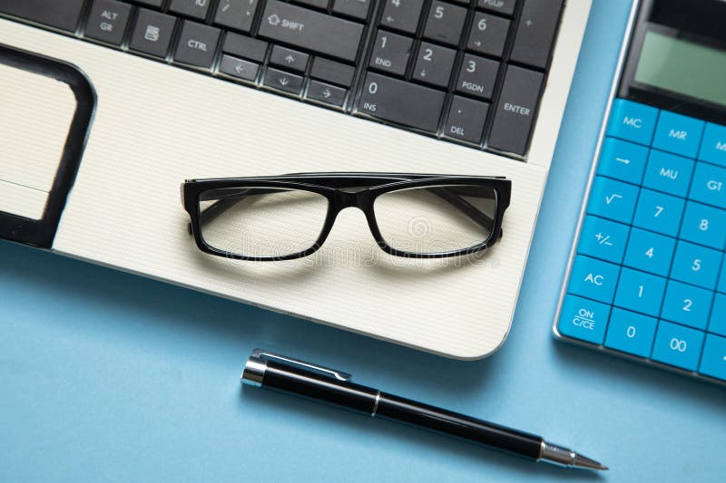 Black Eyeglasses on the Computer Keyboard Stock Image - Image of tech ...