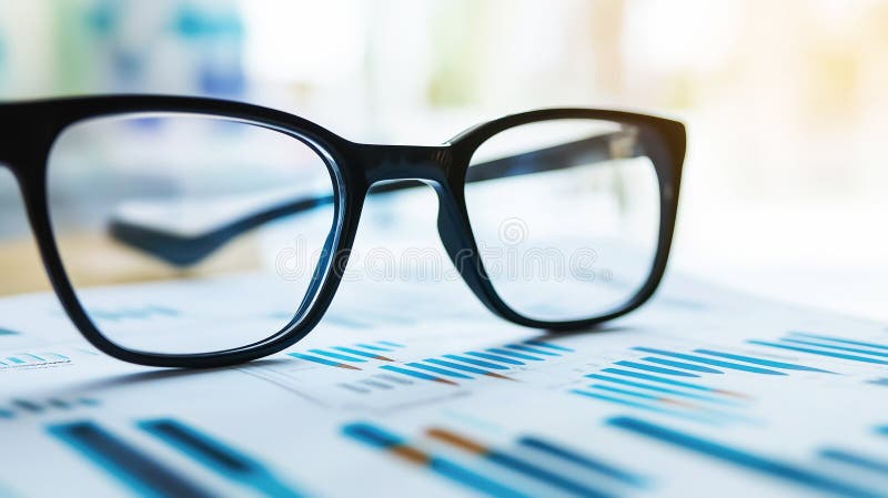 Black Eyeglasses Placed on Financial Documents with Bar Charts and ...