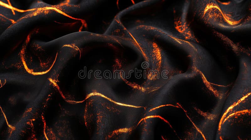 Black Fabric with Glowing Orange Patterns, Smooth Texture, Elegant ...