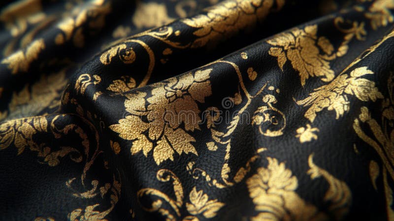 Black Fabric with Gold Floral Pattern Stock Illustration - Illustration ...