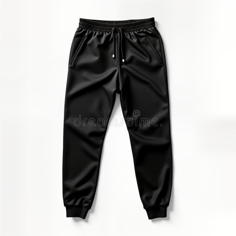 Black Fabric Pants Lie Flat on White Surface. No People Objects Visible ...