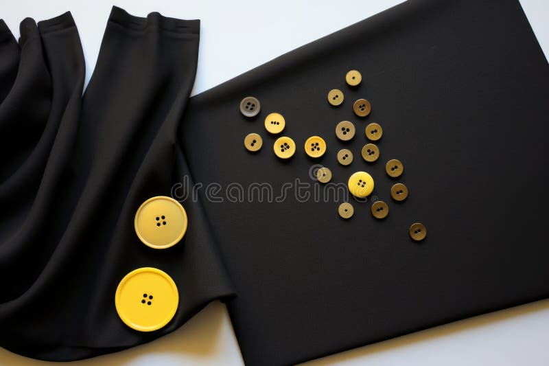 Black Fabric, Yellow Buttons for Diy Night Sky Costume Stock Photo ...