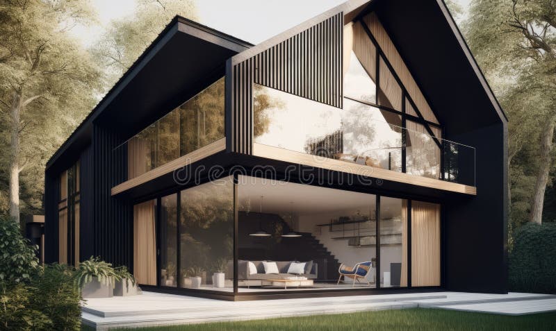 The Black Facade of Modern House Exuded Sleek Elegance. Creating Using ...