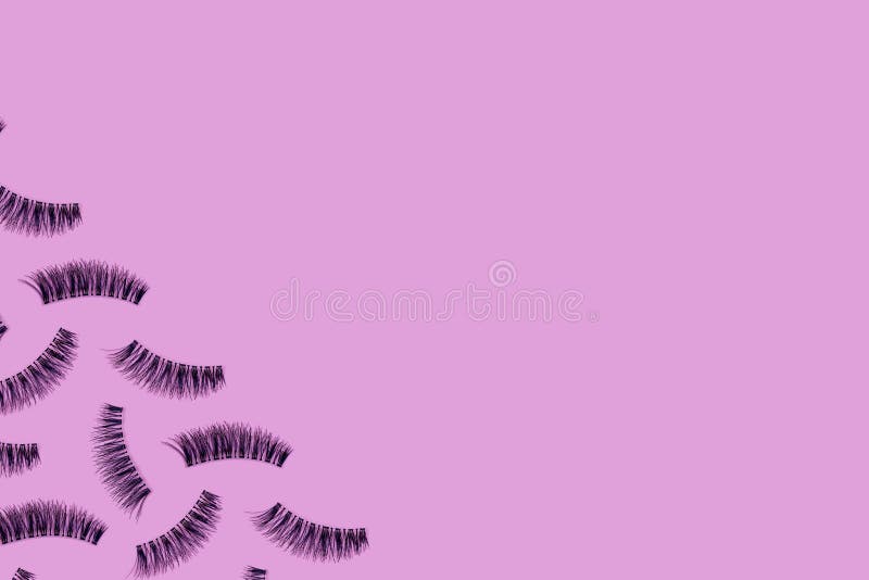 Black False Lashes Strips on Pink Background Stock Image - Image of ...