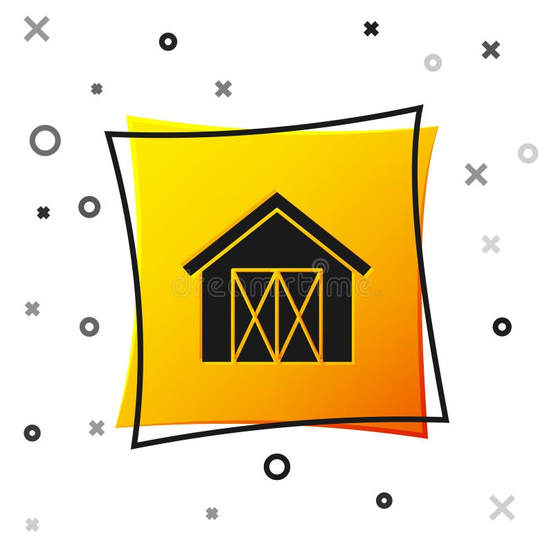 Black Farm House Icon Isolated on White Background. Yellow Square ...
