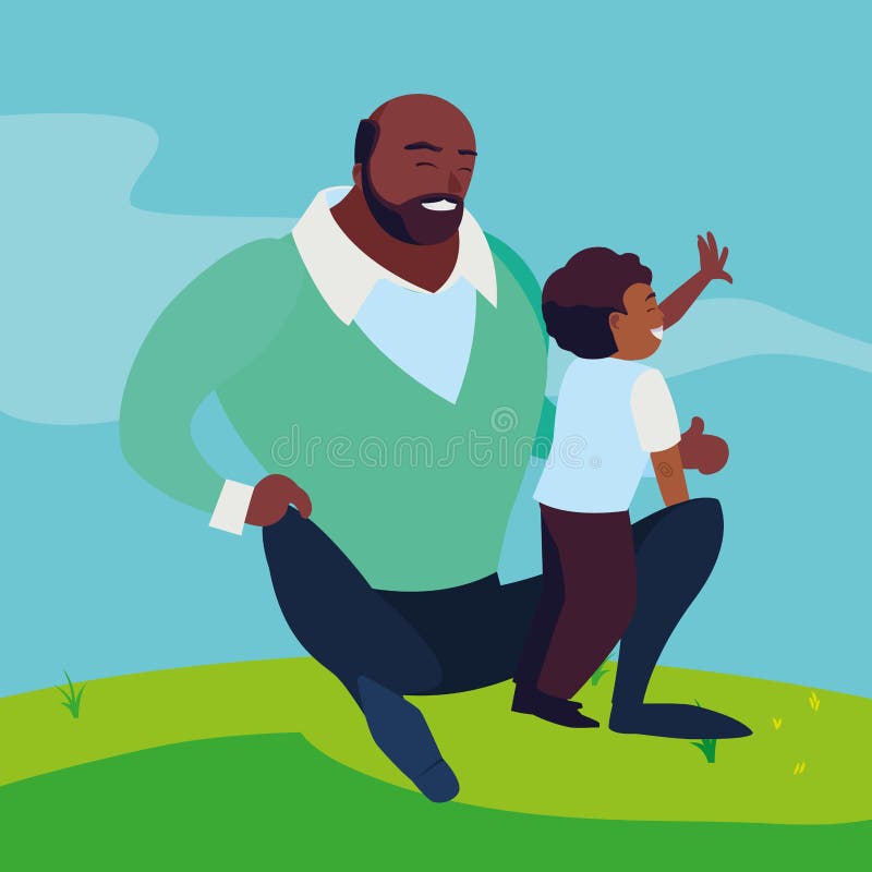 Black Father with Son in the Field Stock Illustration - Illustration of ...