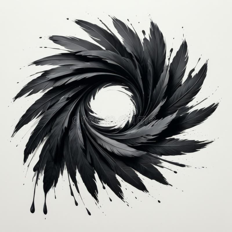 Black Feathers in Dynamic Spiral Formation Stock Illustration - Illustration of design, pattern ...