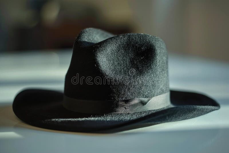 Black Fedora Hat Resting on a Table Casting a Shadow Stock Illustration ...