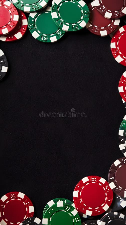 A Black Felt Surface with Poker Chips Scattered Around the Outside Edge ...