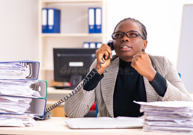 Black Female Employee Unhappy with Excessive Work Stock Photo - Image ...