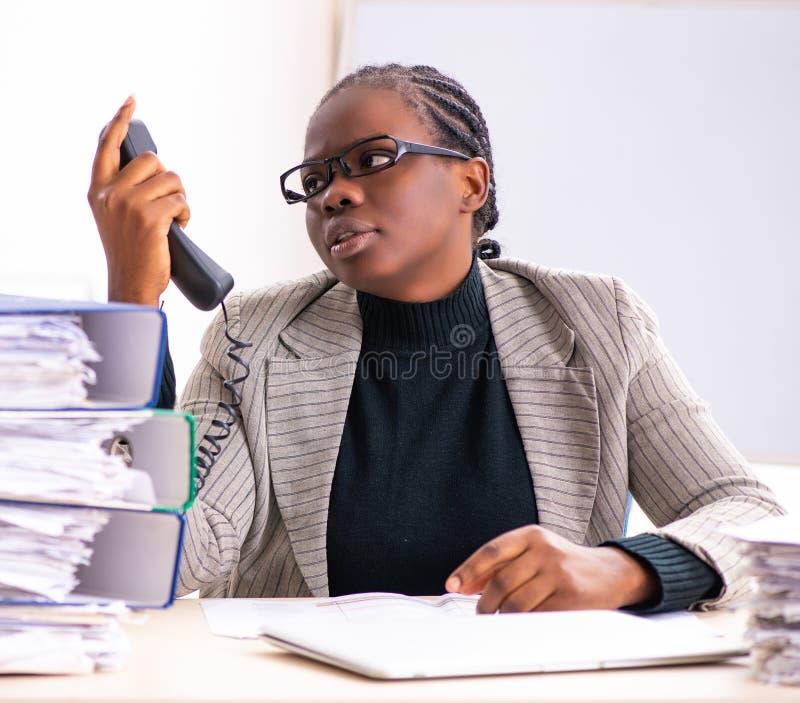 Black Female Employee Unhappy with Excessive Work Stock Image - Image ...