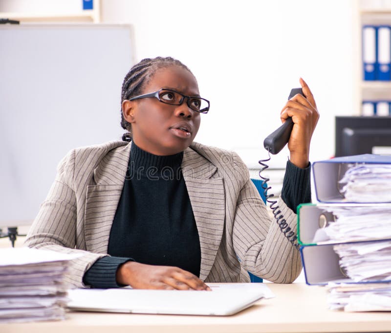 Black Female Employee Unhappy with Excessive Work Stock Image - Image ...