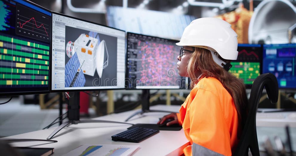 Black Female Engineer Drafts Satellite Model Stock Image - Image of ...