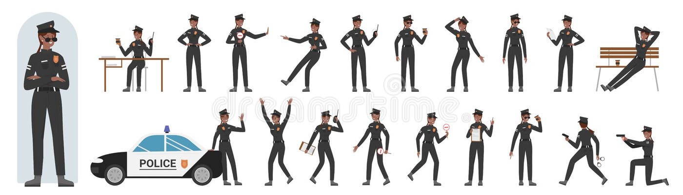 Woman Police Uniform Holding Gun Stock Illustrations 35 Woman Police