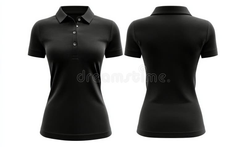 Black Female Short-sleeve Polo Shirt Shown from Front and Back Stock ...