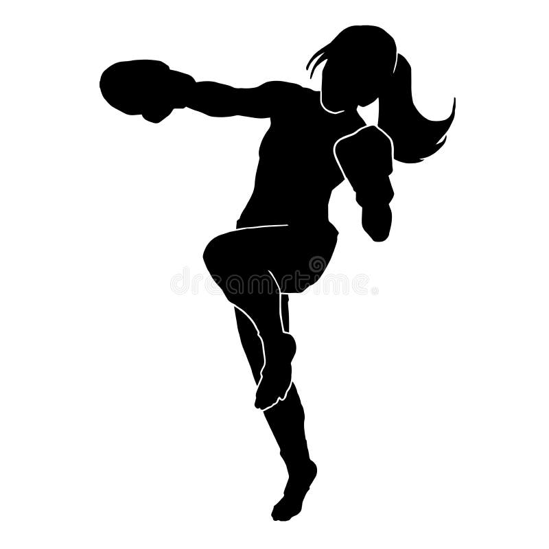 Black Female Silhouette Kickboxing Aerobic Vector Stock Vector ...