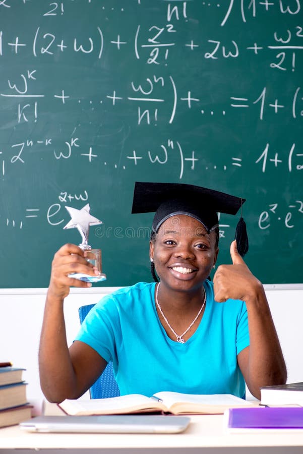 The Black Female Student in Front of Chalkboard Stock Photo - Image of ...
