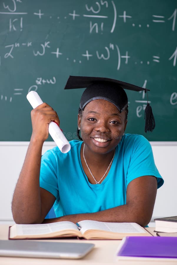 The Black Female Student in Front of Chalkboard Stock Image - Image of ...