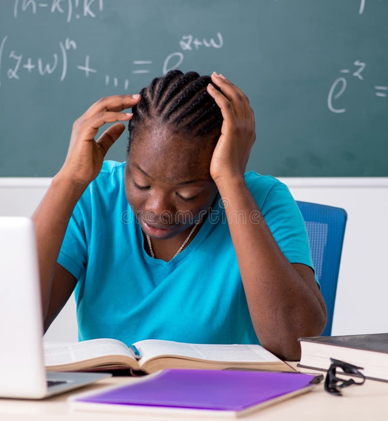 Black Female Student in Front of Chalkboard Stock Image - Image of afro ...