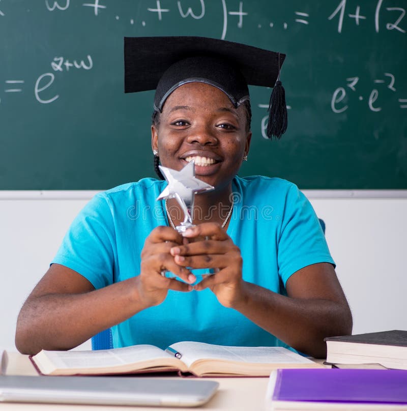 Black Female Student in Front of Chalkboard Stock Photo - Image of ...