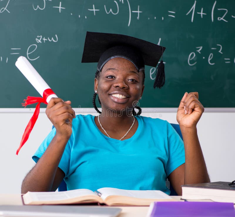 Black Female Student in Front of Chalkboard Stock Photo - Image of ...