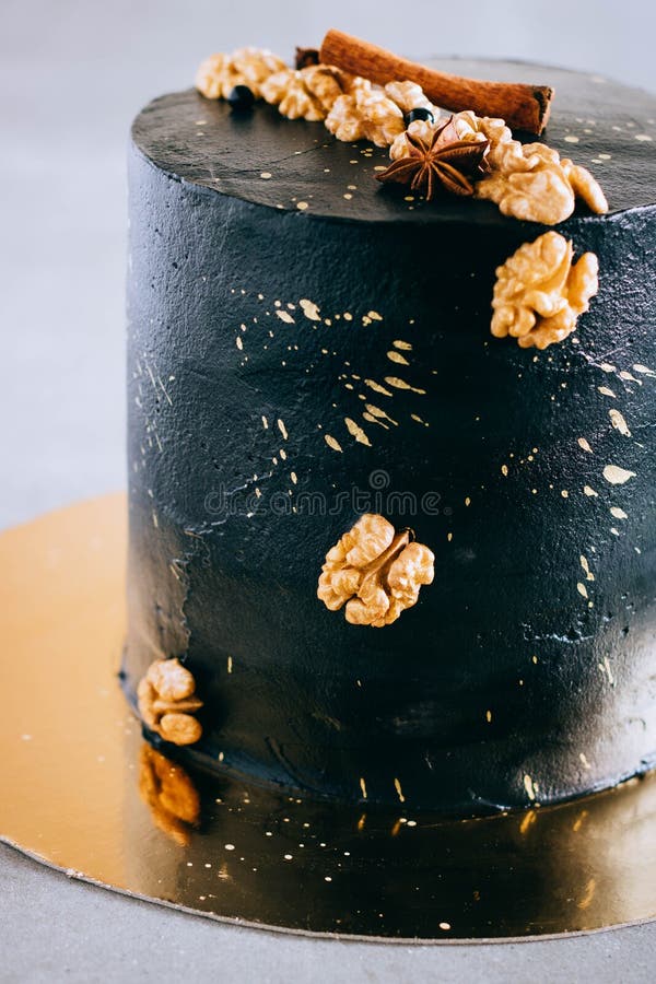 Black Festive Cake, in Space Style, with Walnuts, Cinnamon and Anise ...