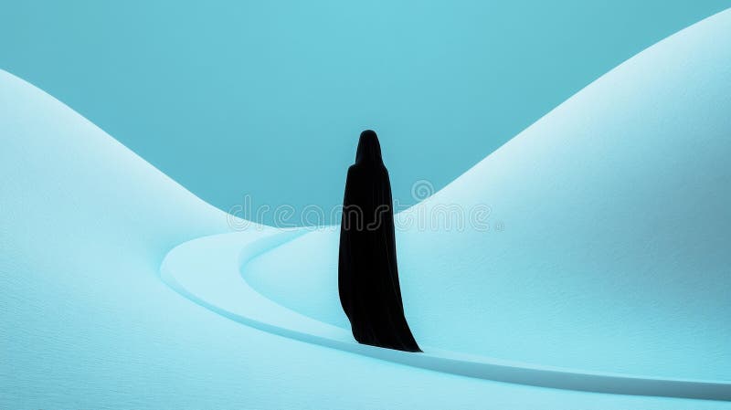 A Black Figure Standing in the Middle of a Snowy Landscape, AI Stock ...