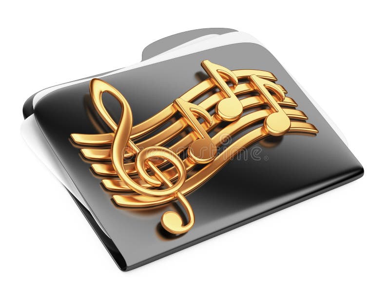Black Files Folder, 3d Icon with Musical Notes Stock Illustration ...