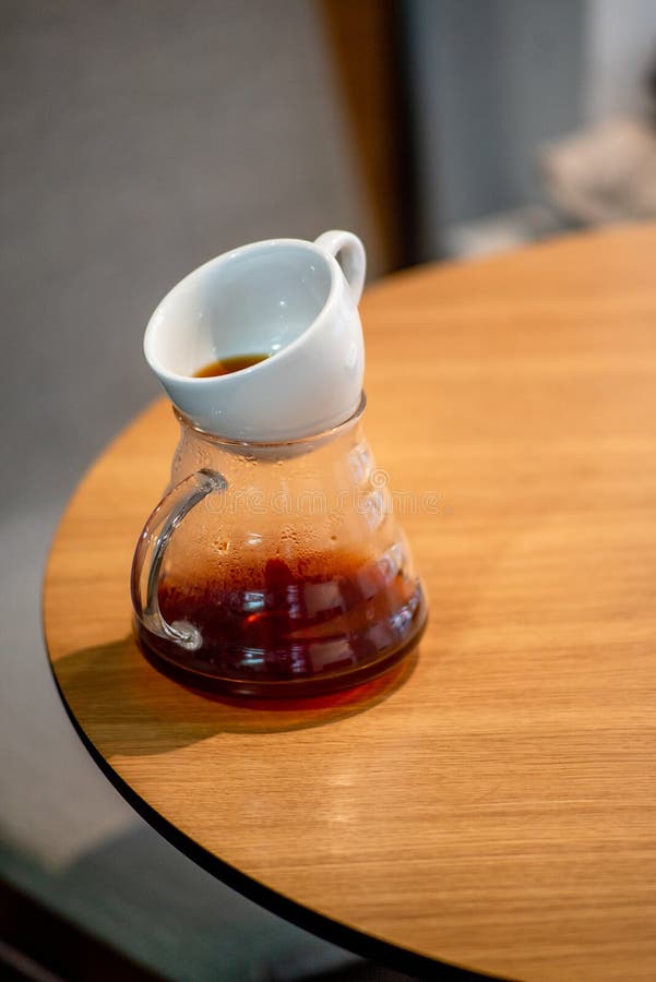 Black Filter Coffee on the Table in Cafe Service Kettle Hario Pour Over ...