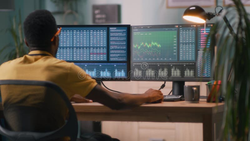 Black Financial Trader Working from Home Stock Image - Image of ...