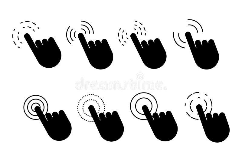 Black Finger Cursor Set. Click Here Web Button Sign. Hand Click Icon ...