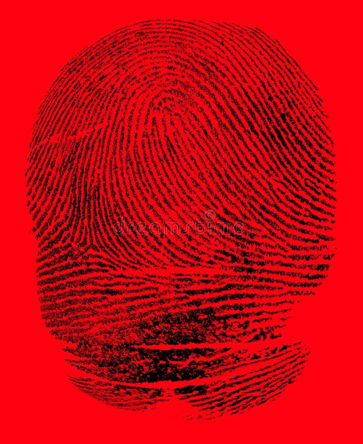 Black Fingerprint Pattern Isolated on Red Background. Black Ink Thumbprint Stock Image - Image ...