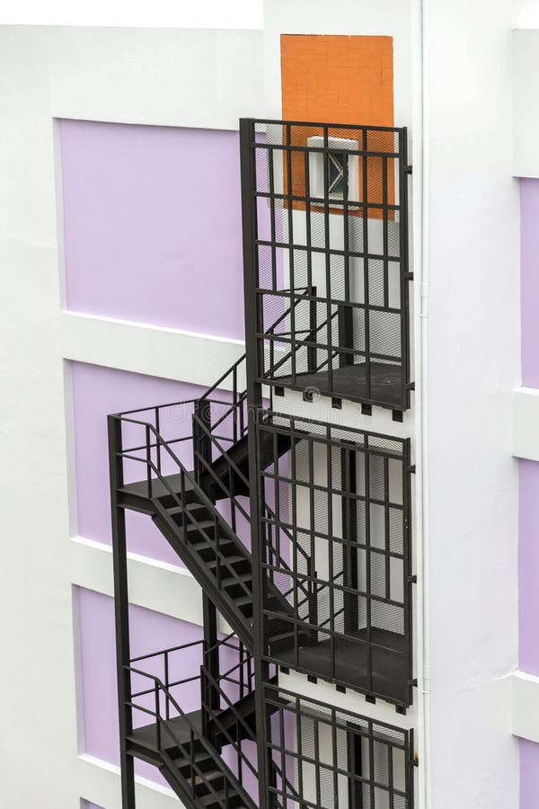 A Black Fire Escape Side Building. Stock Photo - Image of staircase ...
