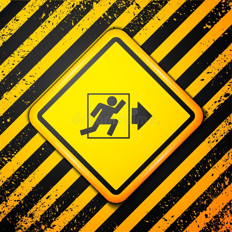 Black Fire Exit Icon Isolated on Yellow Background. Fire Emergency Icon ...