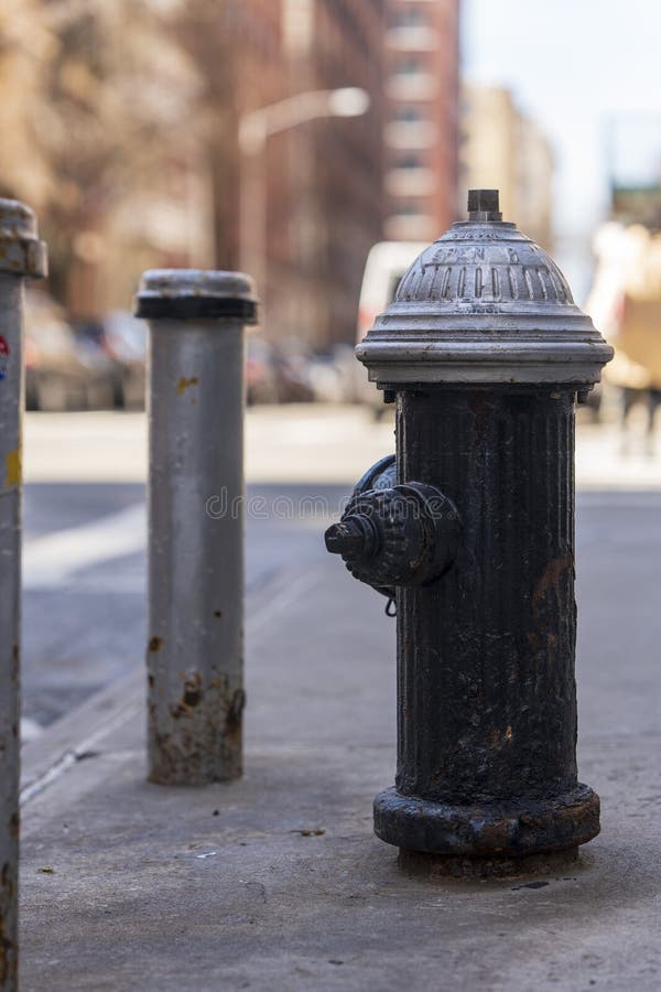 Black Fire Hydrant on the Streets of New York City Stock Image - Image ...