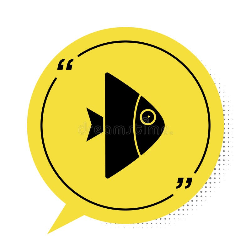 Black Fish Icon Isolated on White Background. Yellow Speech Bubble ...