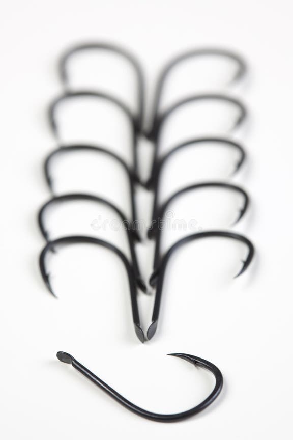 Black Fishing Hooks on White Stock Image - Image of close, fishinghook ...