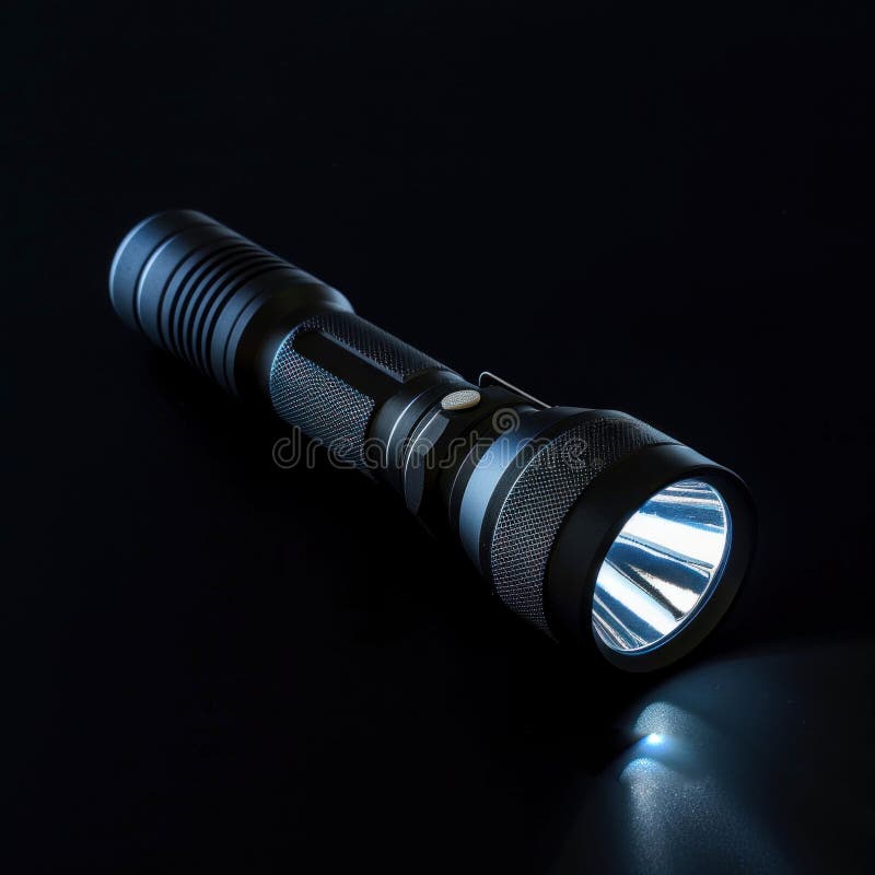 Black Flashlight Illuminated in the Dark. Generative Ai Stock ...