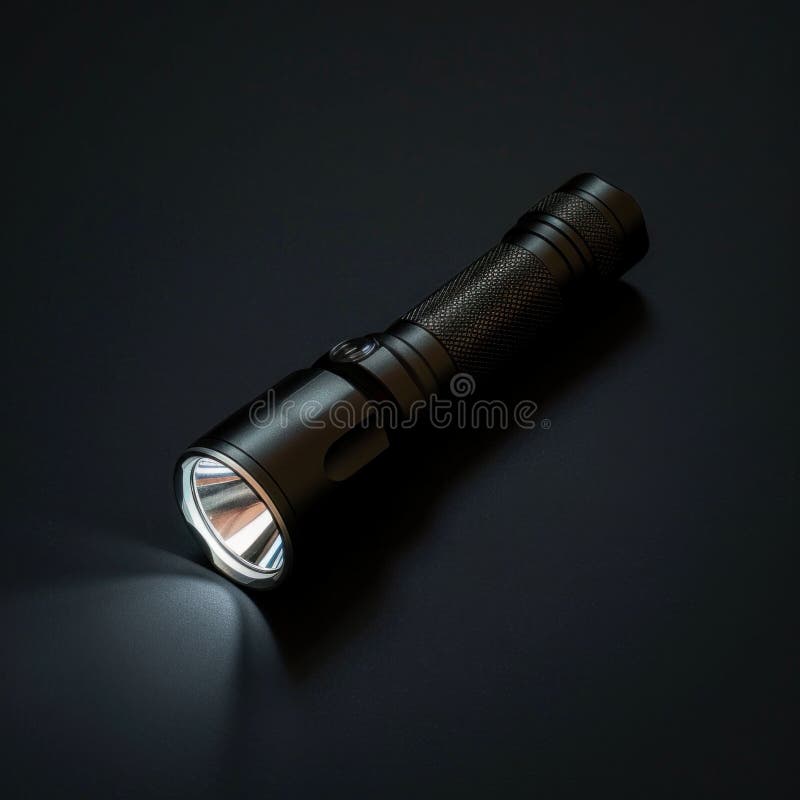 Black Flashlight Illuminated in the Dark. Generative Ai Stock ...