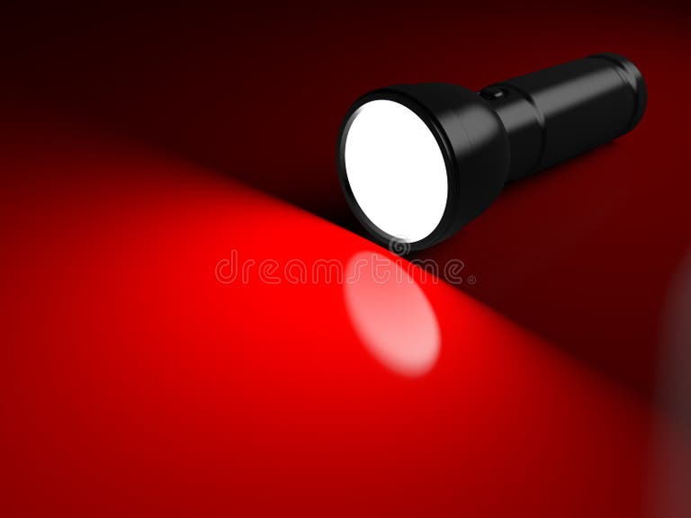 Black Flashlight Lighting the Red Surface Stock Illustration ...